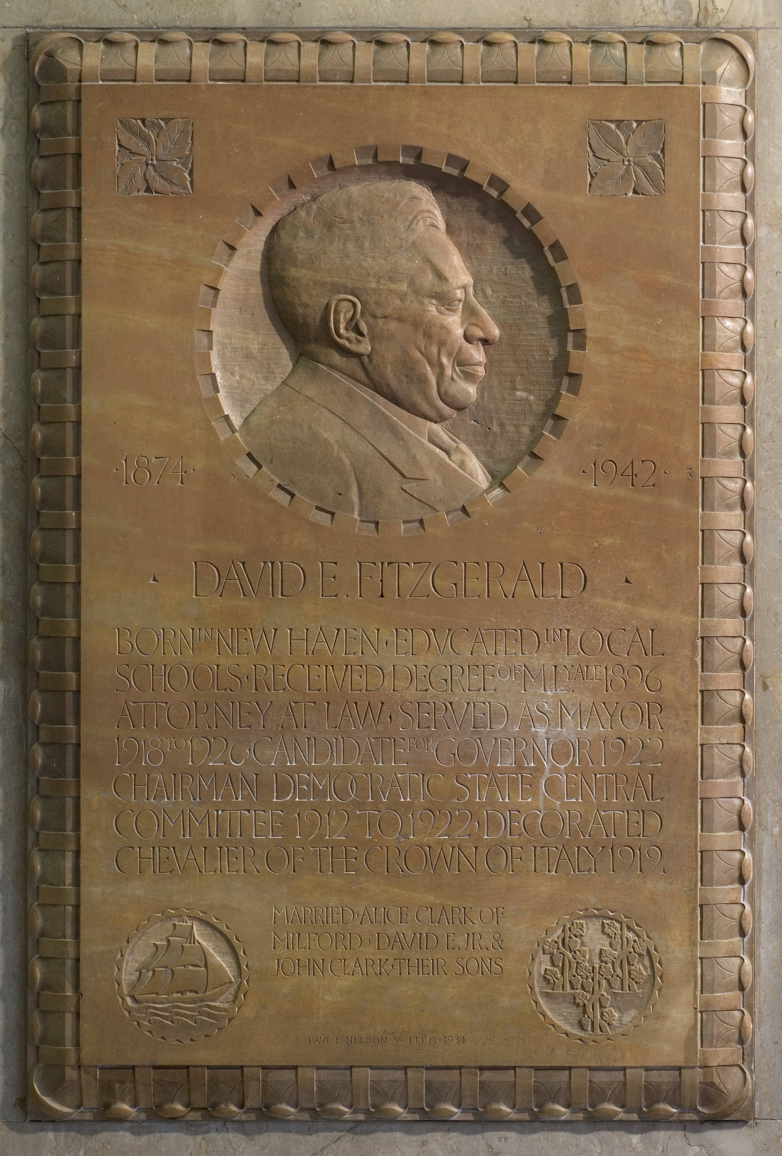 David E. FitzGerald Memorial Tablet in New Haven, CT