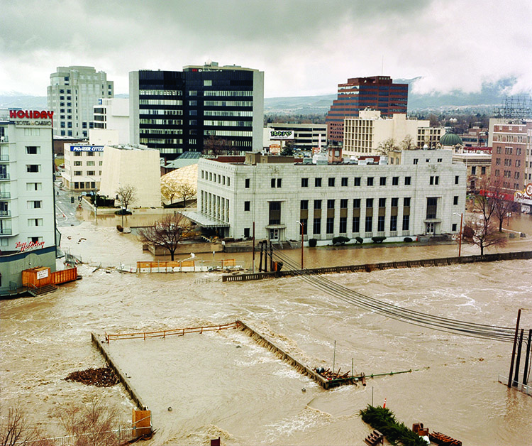 1997 Flood, Looking Across Center St. Bridge in Reno, NV