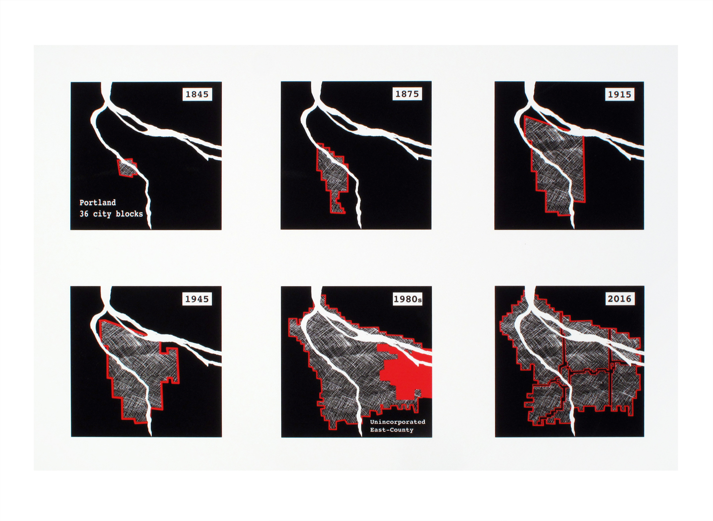 Portland’s Annexation Maps 1845–2016, from in Portland, OR